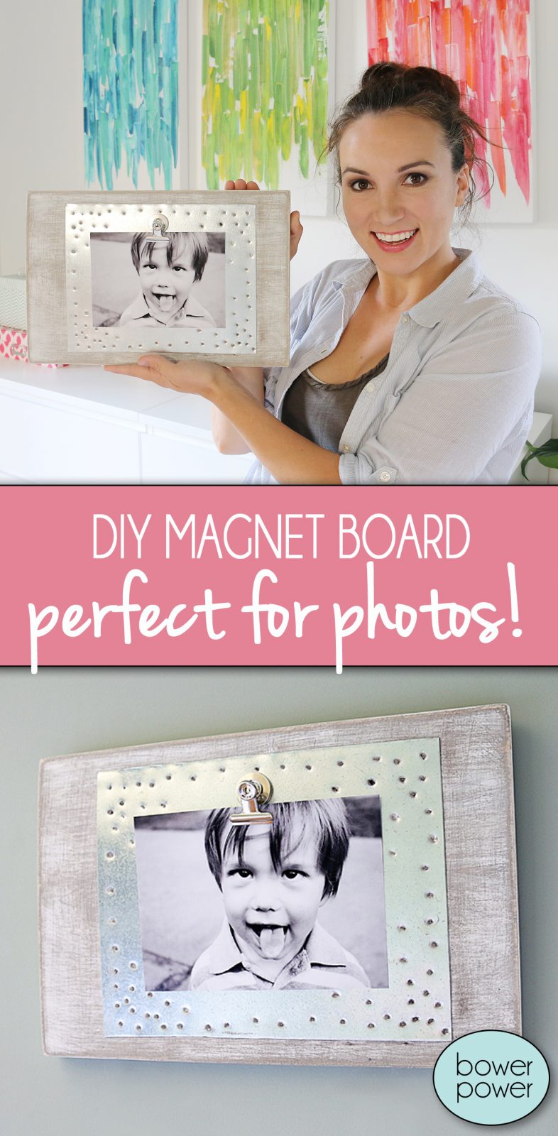 Wood & Metal Magnet Photo Board - Bower Power